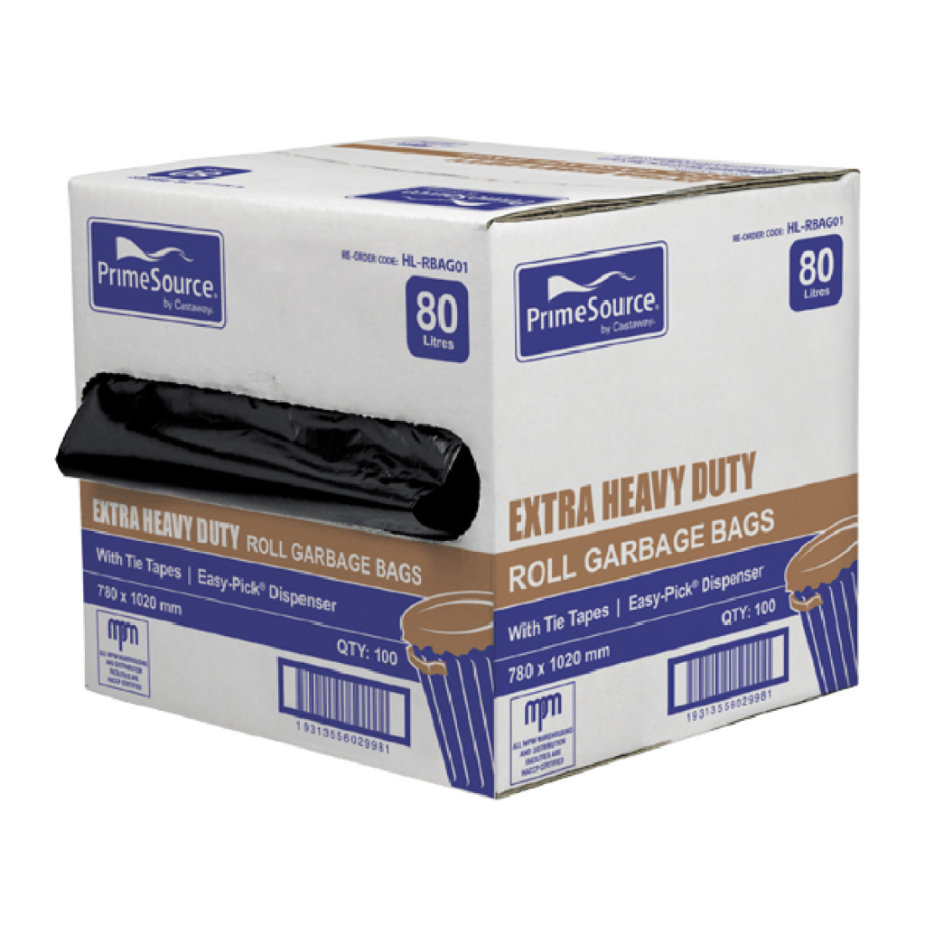 Primesource Black 80L Rubbish Bin Liner x100 - VJ Distributors